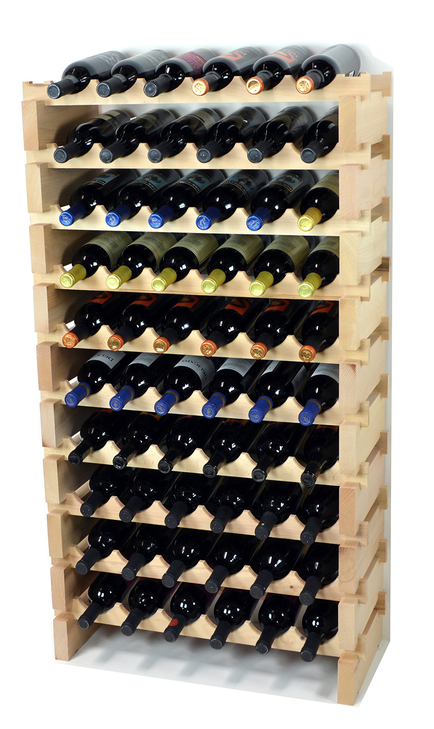 sfDisplay.com,LLC. Modular Wine Rack Pine Wood 24-72 Bottle Capacity Storage 6 Bottles Across up to 12 Rows Stackable Newest Improved Model (60 Bottles - 10 Rows)