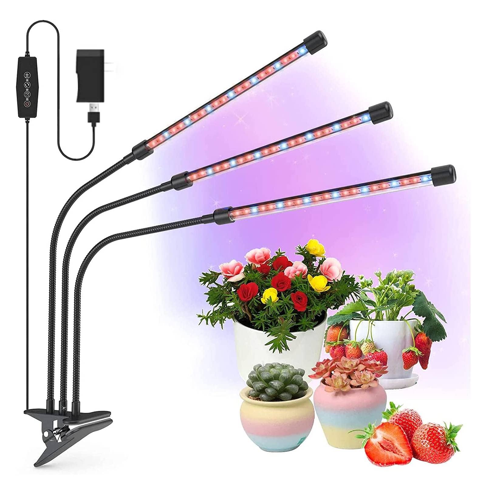 yoyomax LED Grow Light, Full Spectrum Clip Plant Growing Lamp with Red Blue LEDs for Indoor Plants, 6-Level Dimmable, Auto On Off Timing 3 6 12Hrs