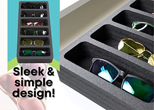 Polar Whale Sunglasses Drawer Organizer Tray Insert for Home Bedroom Bathroom Vanity Dresser Counter Table Waterproof Washable Black Foam 6 Compartment 8.25 x 18 Inches