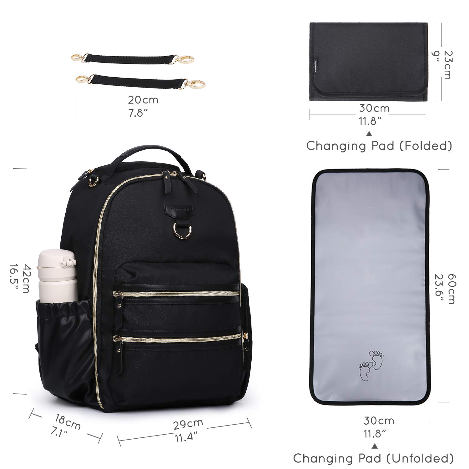 mommore Diaper Bag Backpack with Changing Pad Large Capacity Travel Back Pack Wash-Free Mom Bag Baby Nappy Bag,Black