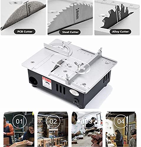 TOPCHANCES Mini Hobby Table Saw, Upgrade Table Saws Woodworking Desktop DIY Acrylic PCB Desktop Crafts Cutting Machine with Power Supply 63mm HSS Circular Saw Blade