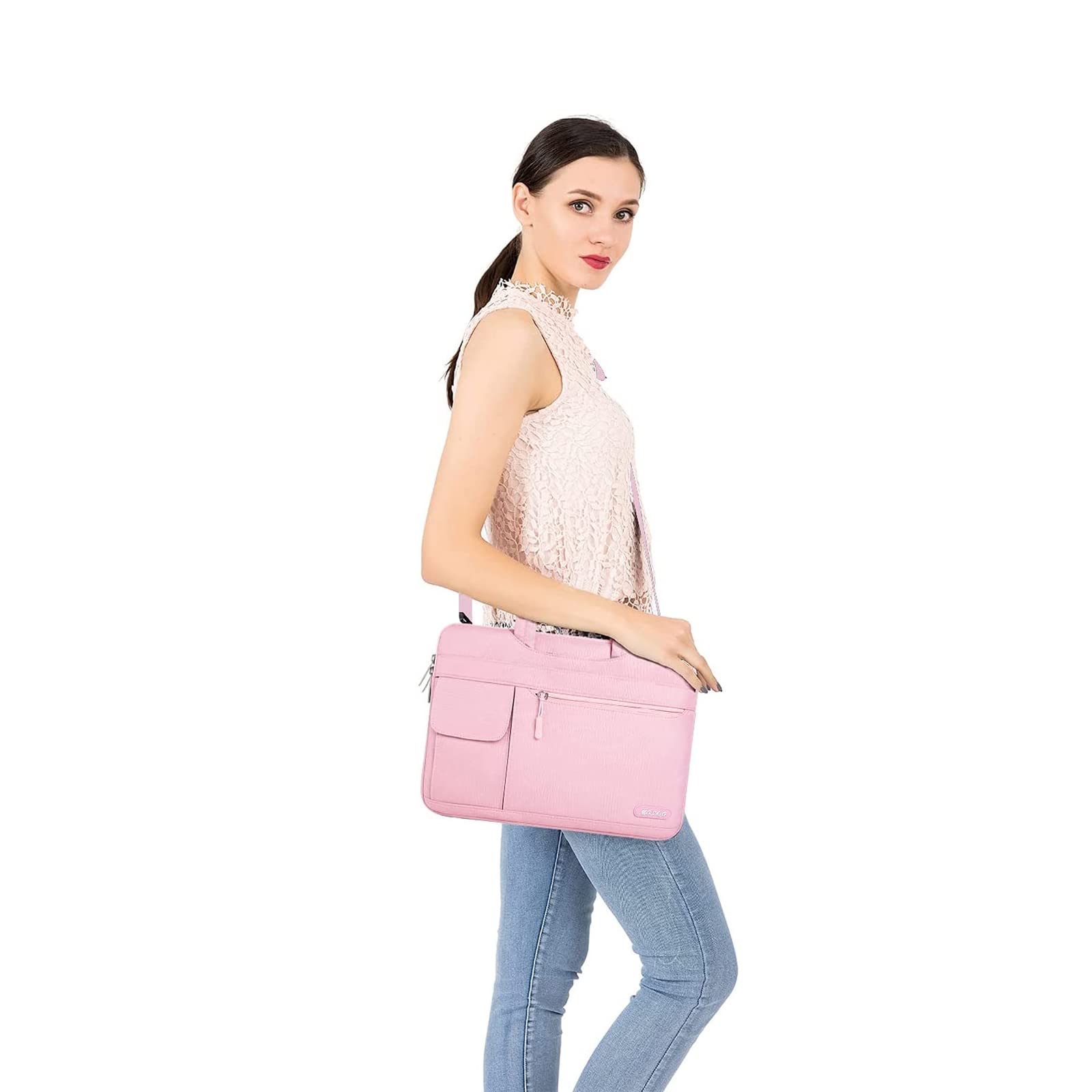 MOSISO Laptop Shoulder Bag Compatible with MacBook Pro 16 inch 2023-2019 M3 A2991 M2 A2780 M1 A2485 A2141/Pro 15 A1398,15-15.6 inch Notebook,Polyester Flapover Briefcase Sleeve Case, Pink