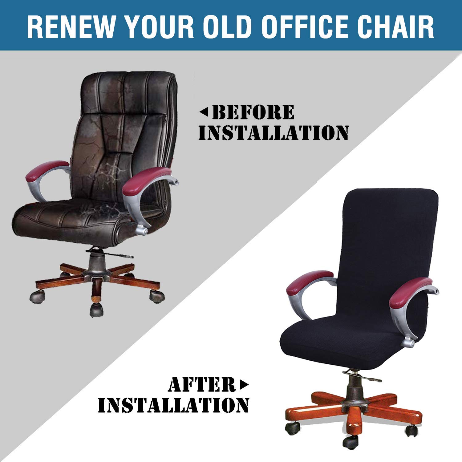 NC HOME Water Repellent Office Chair Slipcover, Removable Washable Anti-dust Universal Chair Covers for High-Back Executive Chair (Medium, Black)