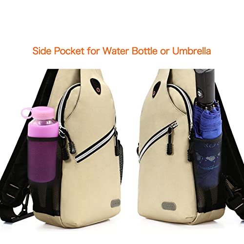 MOSISO Sling Backpack, Multipurpose Crossbody Shoulder Bag Travel Hiking Daypack, Beige, Medium