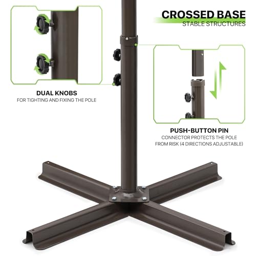 Magshion 8.5 FT Patio Umbrella Offset Hanging Outdoor Market Umbrella with Easy Tilt Adjustment, Cantilever Umbrella with Crank and Cross Base for Backyard Poolside Lawn, Beige