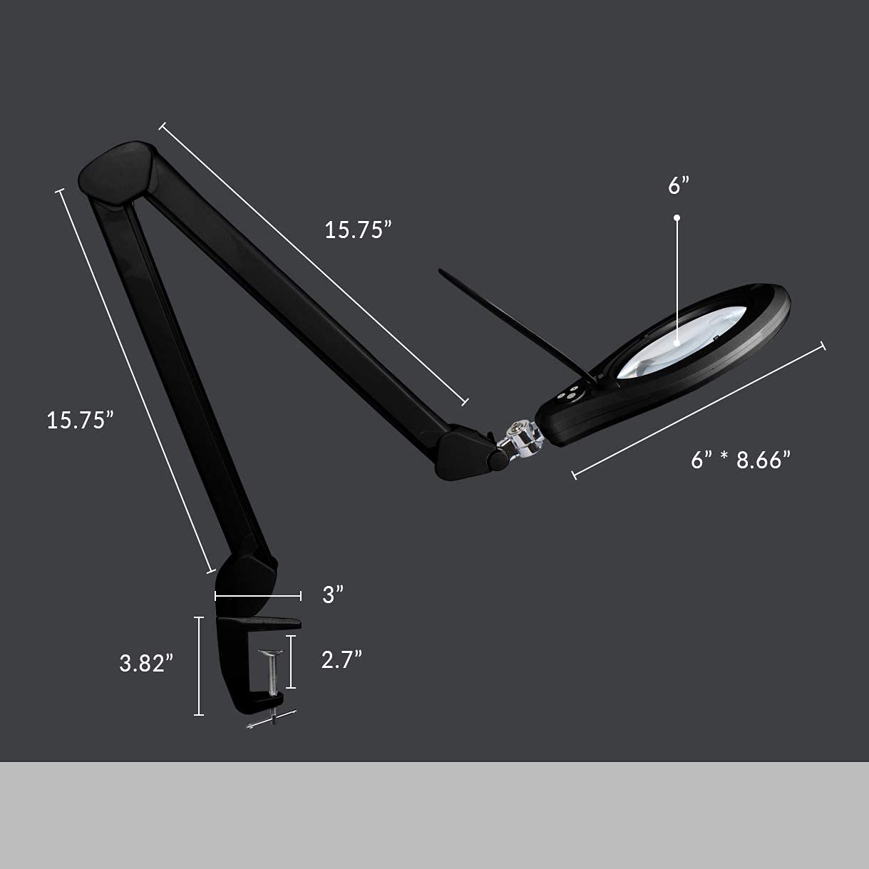 Neatfi Elite XL HD Bifocals Super LED Magnifying Lamp with Clamp, Glass Lens, 6500K, Glare-Free, Nonpolar Dimming (6 Inch Lens, Black)