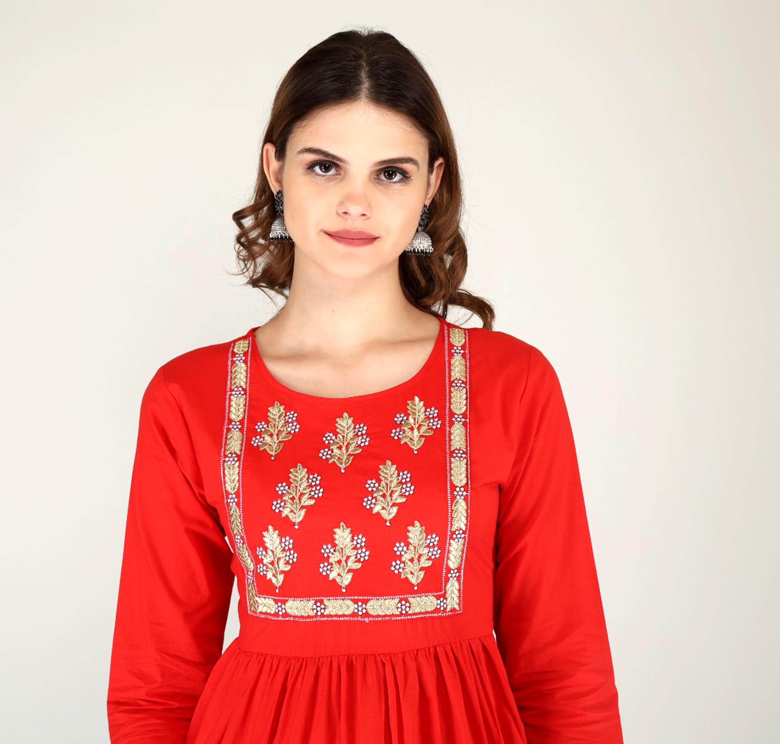 MAHICH WOMEN'S Rayon Anarkali Kurti, Plazzo with Dupatta Set (L) Red