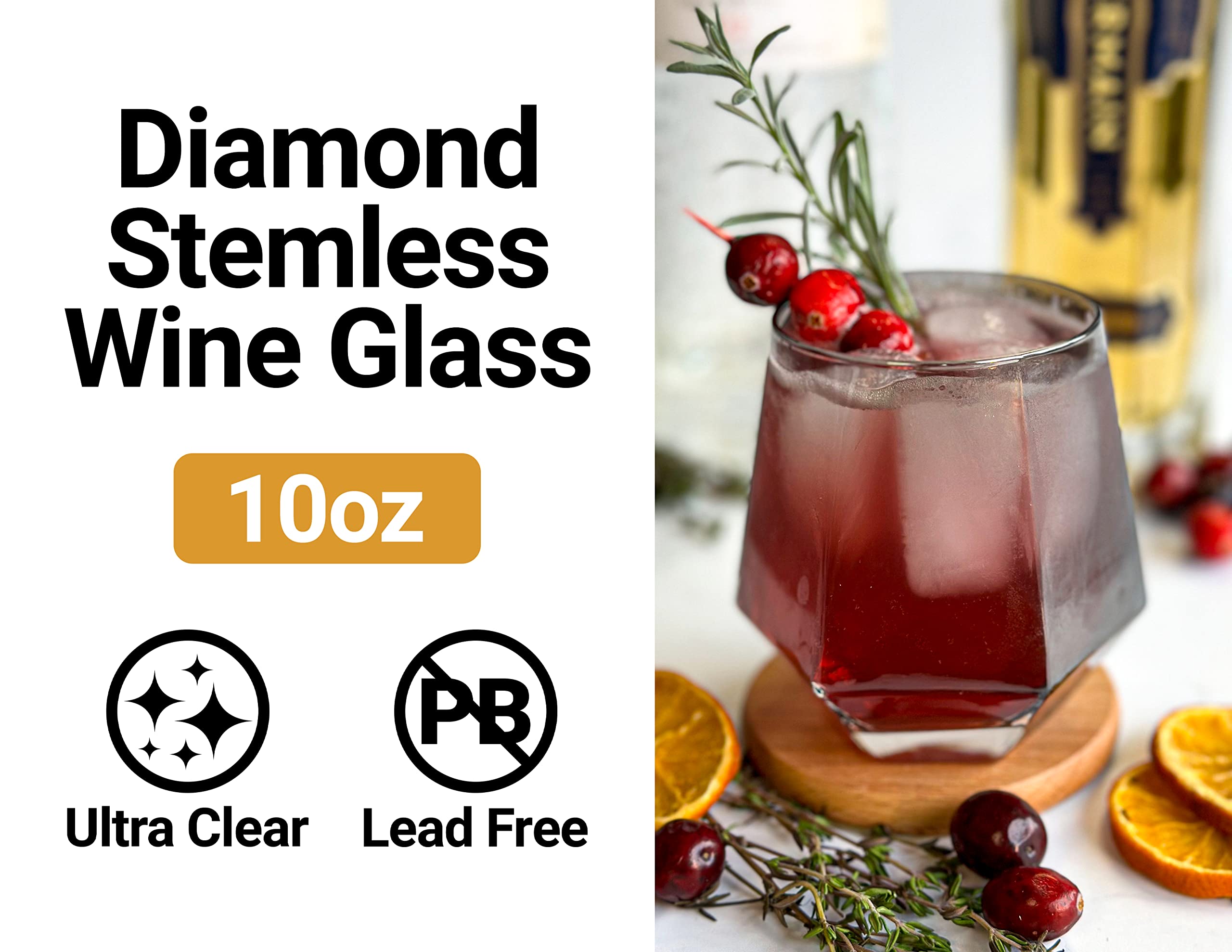 R and R Imports Vanderbilt University Etched Diamond Cut Stemless 10 Ounce Wine Glass Clear 2-Pack Officially Licensed Collegiate Product