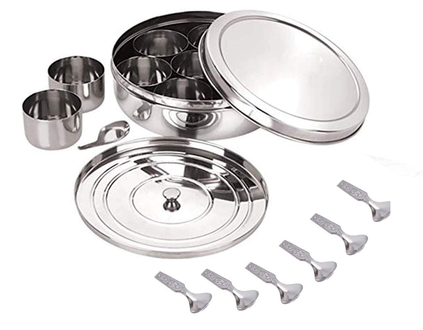 Satre Online and Marketing Stainless Steel Masala Box,Stainless Steel Spice Box,Spice Box with 7 Spice Containers, 2 Spoon With Lid,Spice box,Masala Box,Masala Dabba