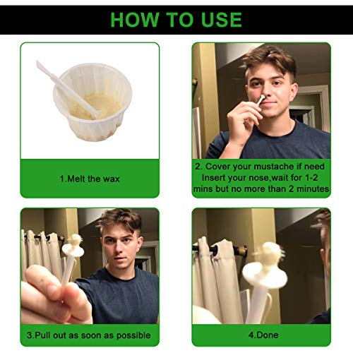 Nose Wax Kit for Men and Women,Nose Hair Removal Wax (100g/10-20 usuage count),20 Applicators,10 Mustache Guards,Safe,Easy,Quick and Painless