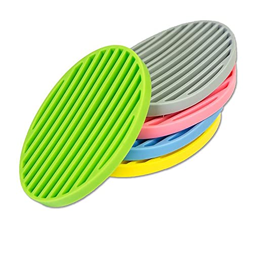 PLMM soap Box, 1Pcs Silicone Flexible Soap Dishes Holder Bathroom Soap Box Plate Tray Shower Sponge Shelf Drain Non Slip Storage Basket (Color : Pink)