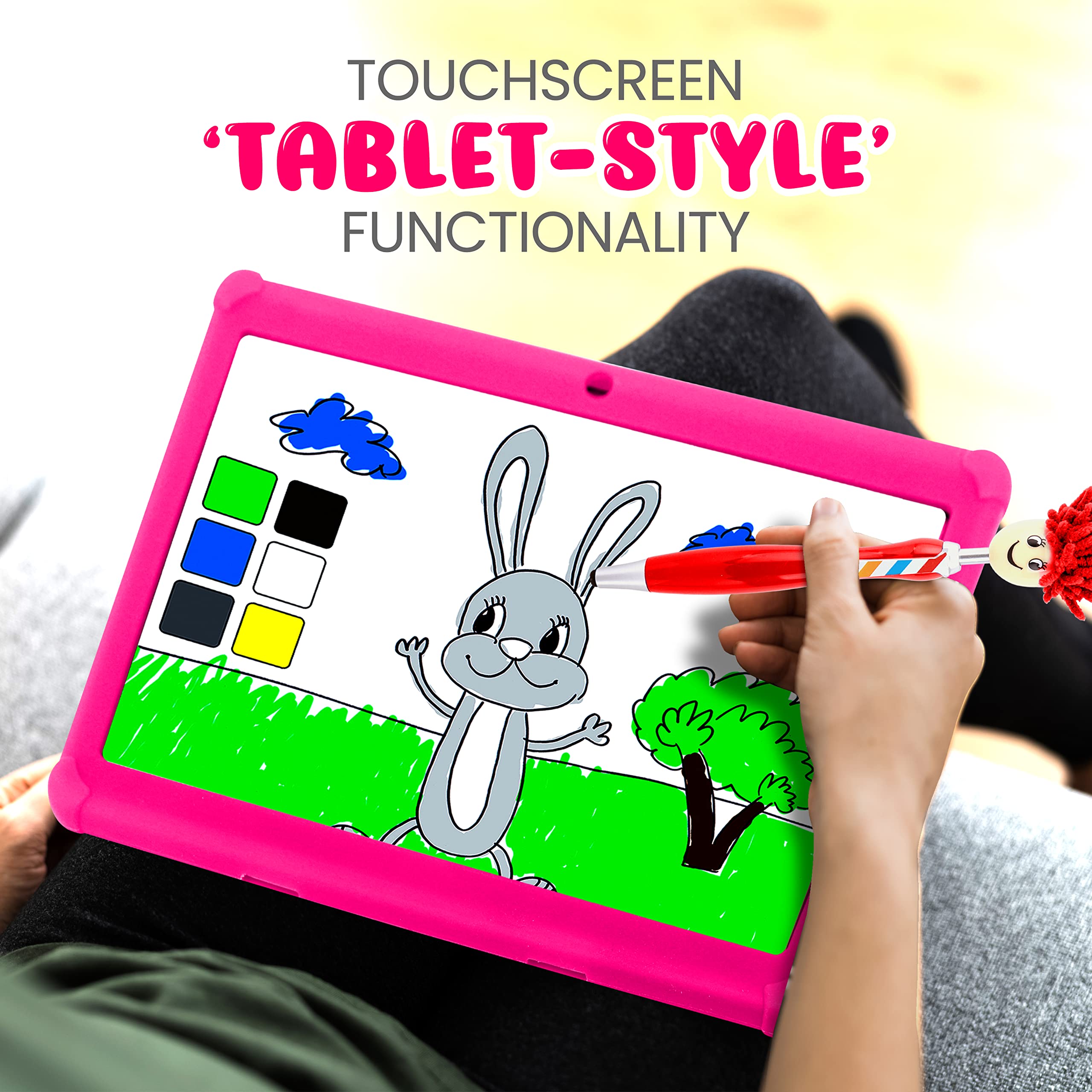 Pyle 10.1-Inch Android Tablet w/ 1080p HD Display, Dual Camera, WiFi Compatibility, Quad-Core Processor,10.1β Kids Tablet w/Stylus Pen 1GB RAM, 8GB Storage, Kid-Proof Cover (Pink)