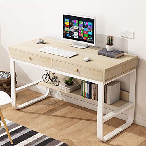Multi-Layer Storage Frame Computer Desk Pullout Keyboard Tray Desk with Drawers and Bookshelf Home Desk Student Writing Laptop Desk Office Desk White/Black/Yellow (White)