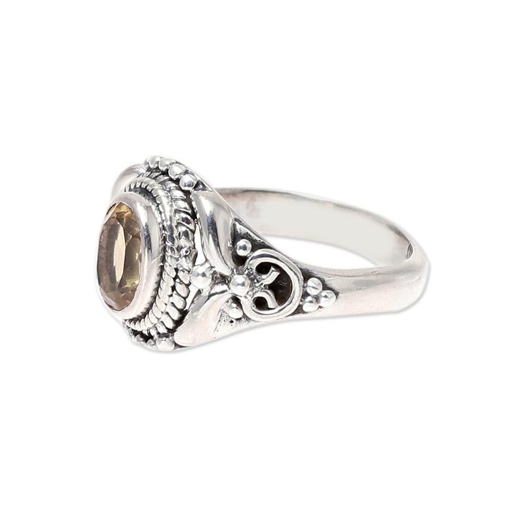 NOVICA Artisan Handmade .925 Sterling Silver Citrine Cocktail Ring Traditional from India Single Stone Birthstone 'Traditional Romantic'