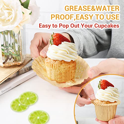 Suice Paper Cupcake Liners 50pcs, Disposable Muffin Baking Cups Natural Color Parchment Cupcake Liners Holiday Cupcake Wrappers Mini Cupcake Cups for Wedding Party Serving, Birthday Desserts,Gathering