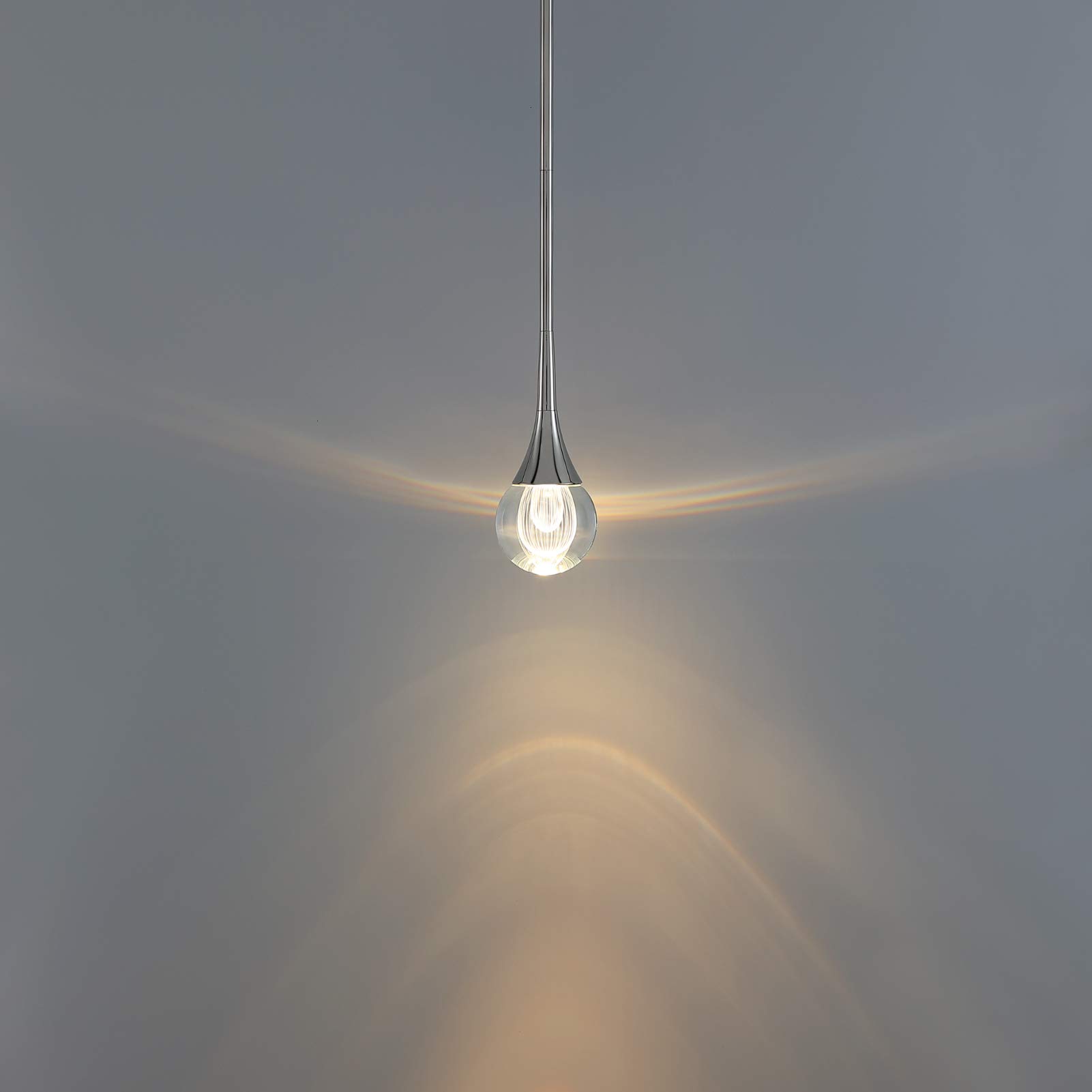 MOTINI 1-Light Teardrop Crystal Pendant Light in Silver Polished Nickel Finish Mini LED Light Globe Metal Rod Ceiling Single Pendant Lighting for Kitchen Bedroom Dining Room Bar Fixture Lights