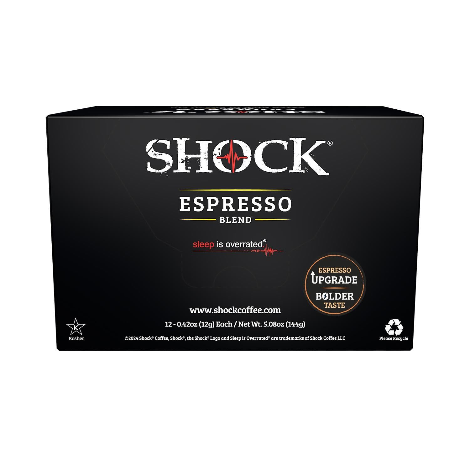 Shock Coffee Espresso 9.5 - Single Serve Cups, Robust Flavor with a Smooth Finish, Fresh Look Bolder Taste