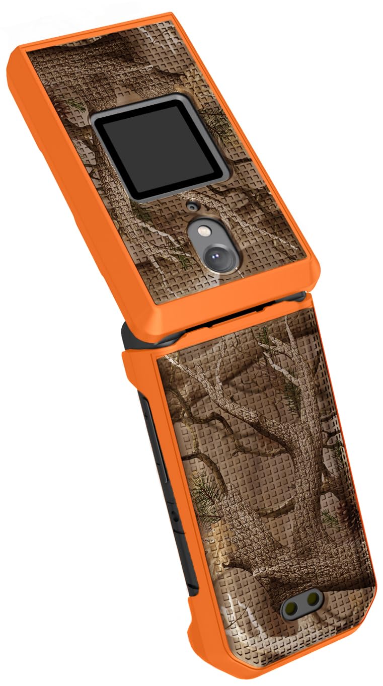 Nakedcellphone Case for CAT S22 Flip Phone, [Hunter Camouflage] Slim Hard Shell Protector Cover - Orange Camo