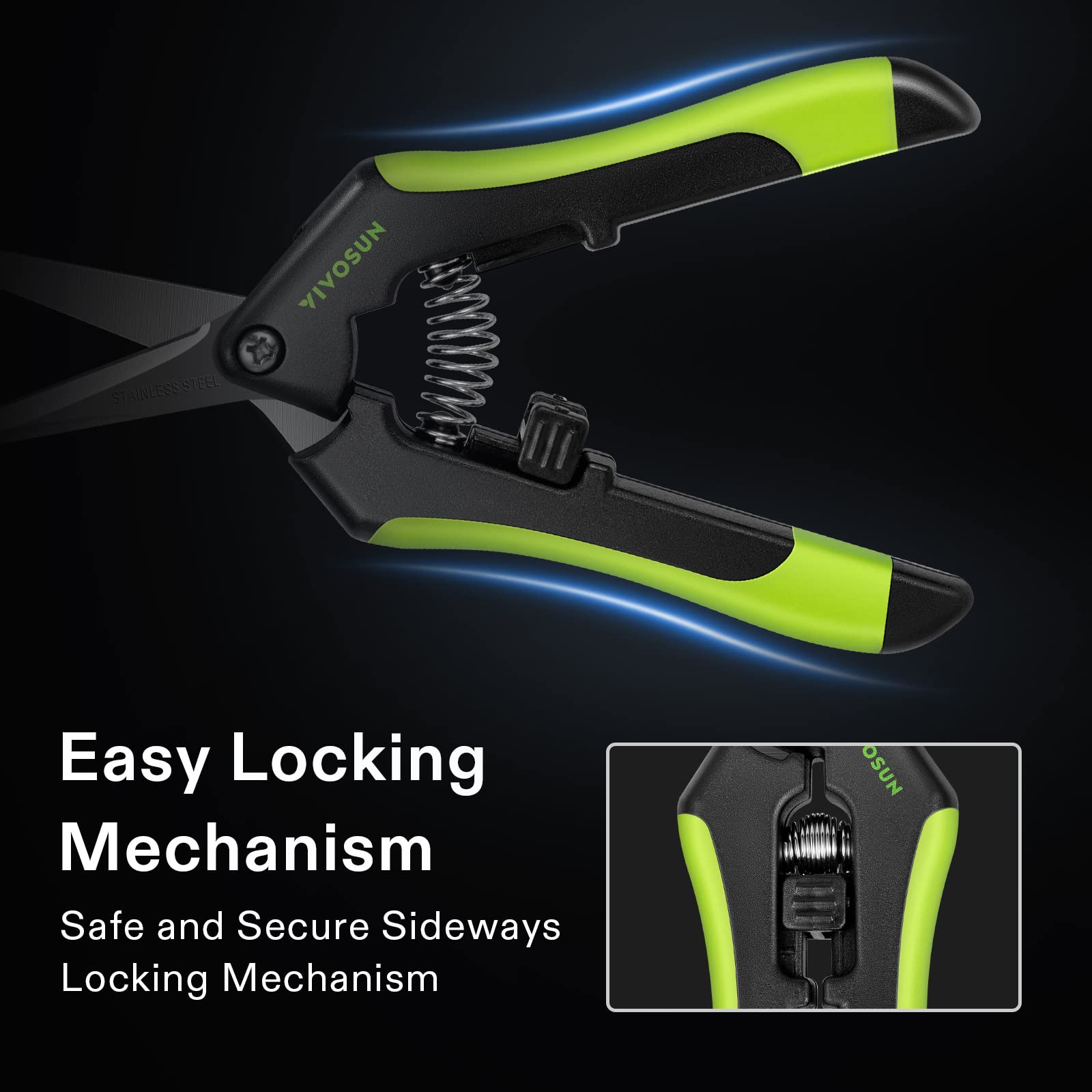 VIVOSUN Gardening Scissors 6.5 Inch Hand Pruner Pruning Shear with Straight Stainless Steel Blades, Black and Green