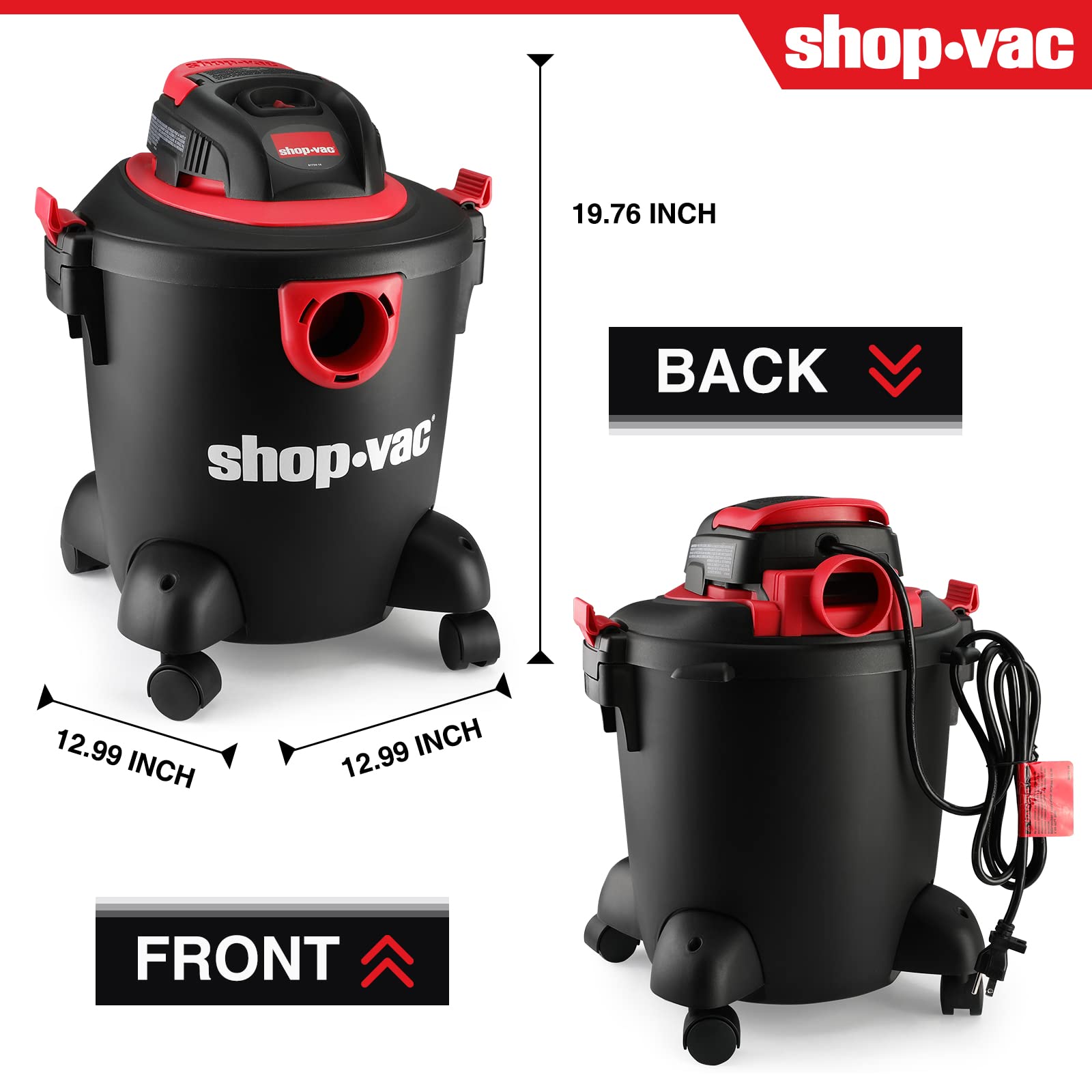 Shop-Vac 2035000 5 Gallon 2.0 Peak HP Wet/Dry Vacuum + 90107 Paper Disc Filter 6 Pack