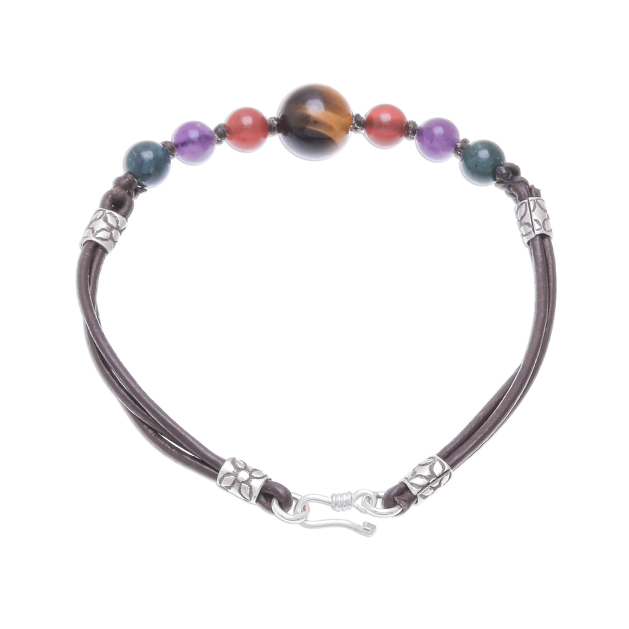 NOVICA Artisan Handmade Multigemstone Beaded Bracelet Crafted in Thailand Sterling Silver Tigers Eye [7.5 in L 3 mm W Pendant(s) 0.4 in L x 2.4 in W] ' Playful Rainbow'