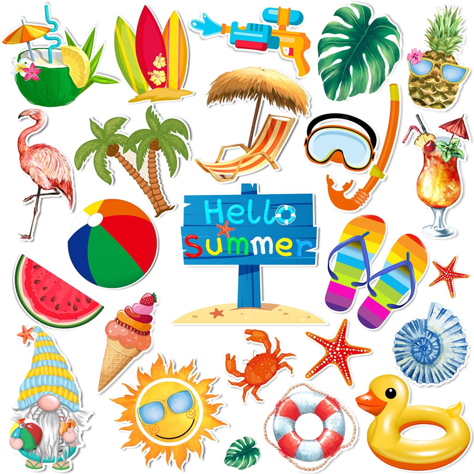Summer Beach Magnetic Refrigerator Decoration Car Magnets 22 Pcs, Decorative Tropical Hawaiian Luau Door Stickers Fridge Protector Car Decals, Palm Tree Pool Mailbox Cruise Door Decors (Beach)