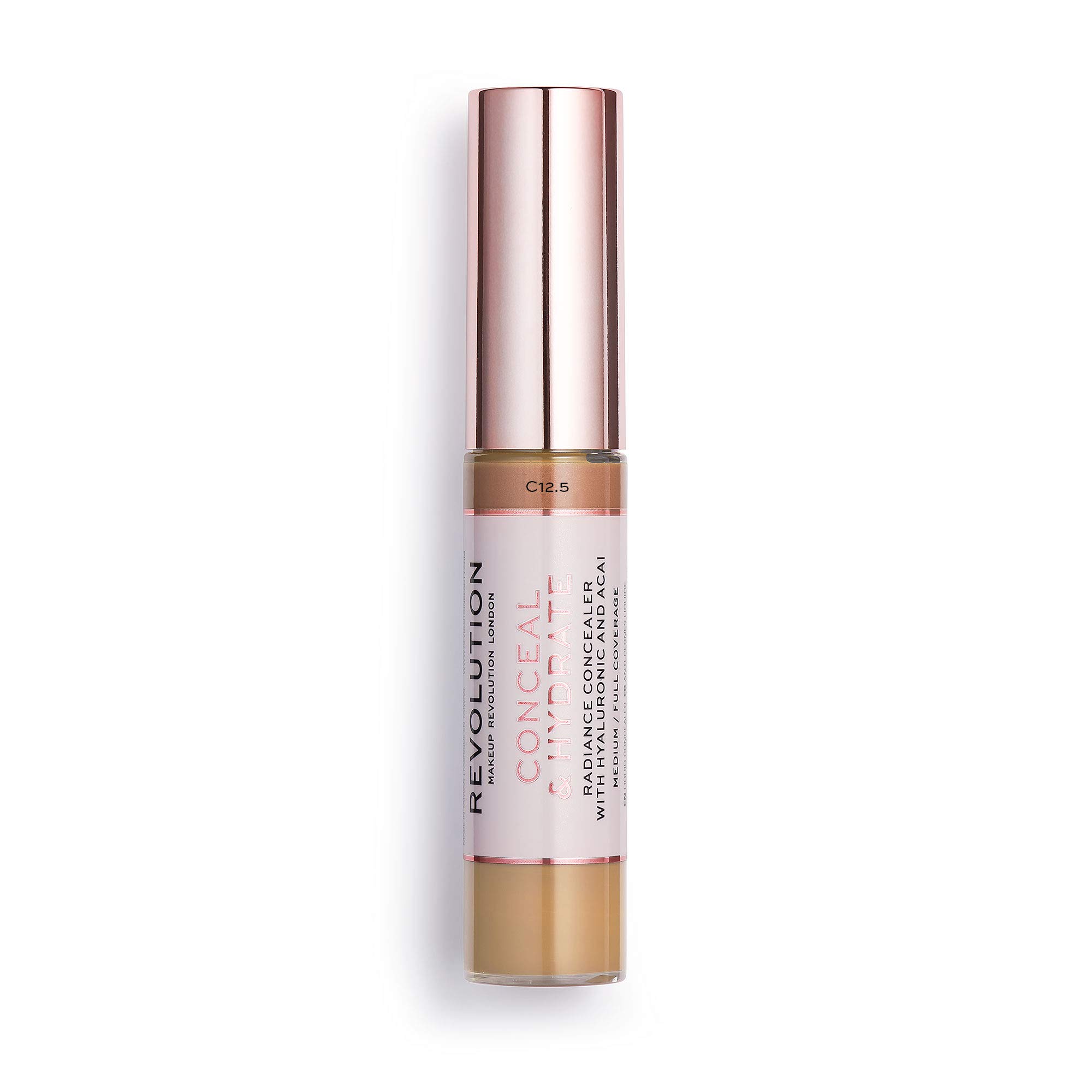Makeup Revolution Conceal and Hydrate Concealer, Full Coverage & Matte Finish, C12.5 for Medium/Dark Skin Tones, Vegan & Cruelty-Free, 0.7 Fl Oz