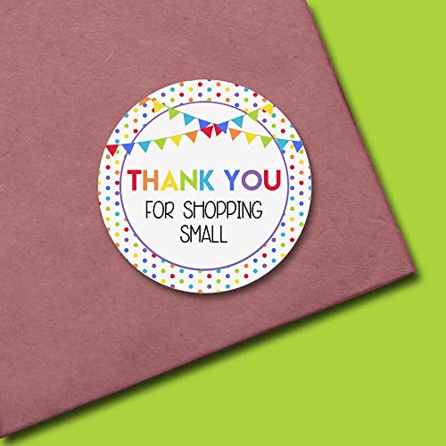 Rainbow Banner Thank You for Shopping Small Customer Appreciation Sticker Labels for Small Businesses, 60 1.5" Circle Stickers by AmandaCreation, Great for Envelopes, Postcards, Direct Mail, & More!