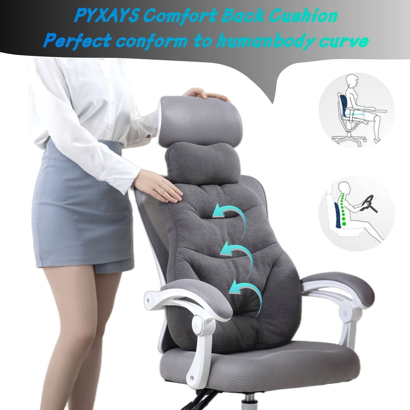 PYXAYS Lumbar Support Pillow for Office Chair Gaming Chair, car seat, Wheelchair, Office Chair Back Support Back Cushion Lumbar Pillow Provide lumpar Support Chair Back Support Black