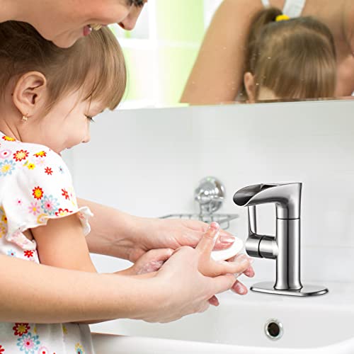 VXV LED Bathroom Sink Faucet, Single Handle Brushed Nickel Bathroom Faucets, Faucet for Bathroom Sink with Pop Up Drain and Deck Plate,1or 3 Hole