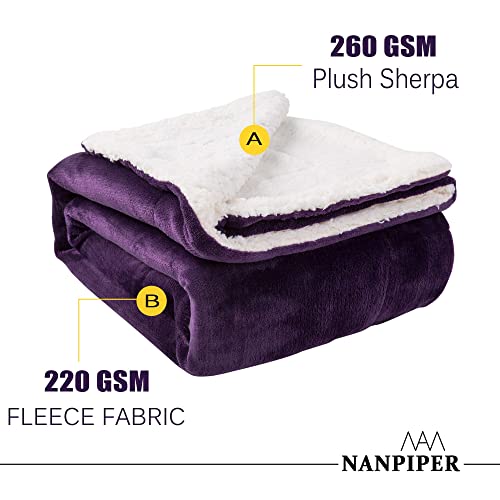 NANPIPER Sherpa Blanket Twin Thick Warm Blanket for Winter Bed Super Soft Fuzzy Flannel Fleece/Wool like Reversible Velvet Plush Blanket (Purple Twin Size 60"x80")