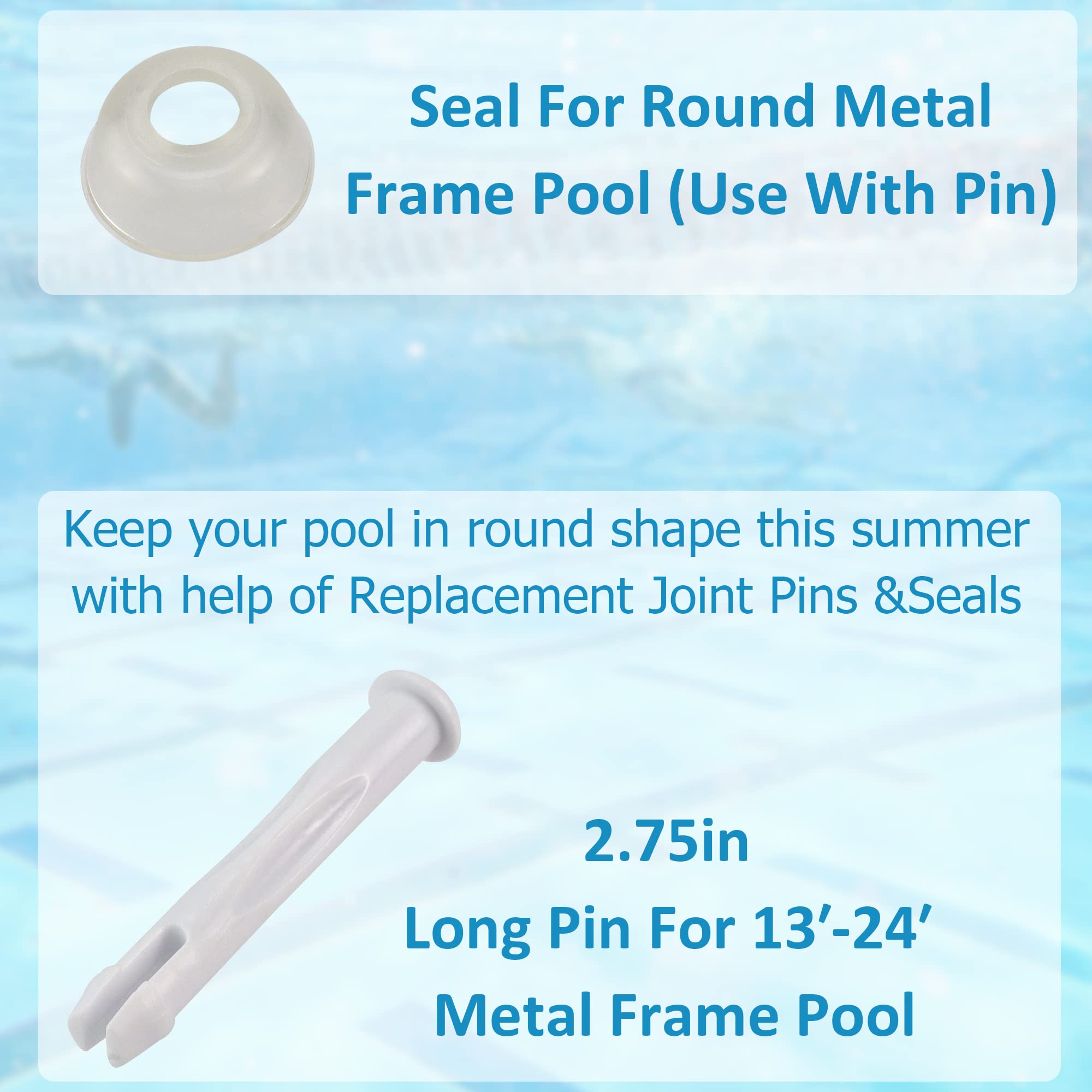 Vypart 2.75in 25018 Joint Pin & Seal fit for Intex 13' - 24' Round Metal Frame Pools,Pack of 24
