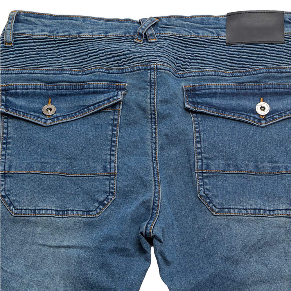 Motorcycle Riding Jeans Armor Racing Cycling Pants with 4 Knee Hip Protective Pads (XL=34, Blue)