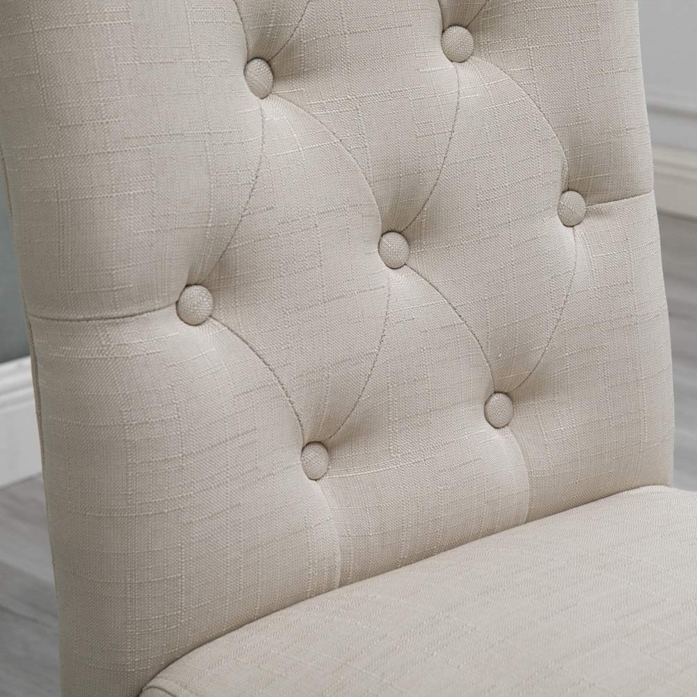 nozama Upholstered Dining Chairs Set of 2 Tufted Fabric Parsons Chair with Solid Wood Legs (Beige)