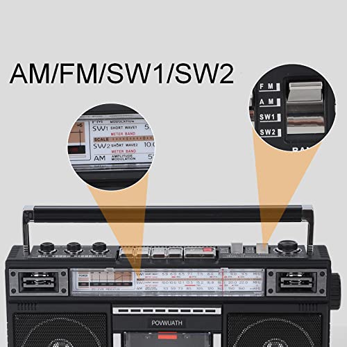 Portable Cassette Player Boombox AM/FM/SW1/SW2 Radio Tape Player Recorder with Bluetooth Microphone