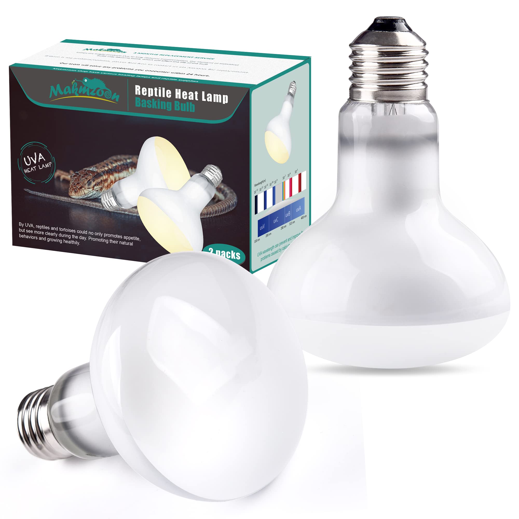 Makmzoon 2 Pack 100W Reptile Heat Lamp Bulb UVA Basking Spot Heat Lamp Reptile light tortoise light turtle Bulb for Animals Bearded Dragon