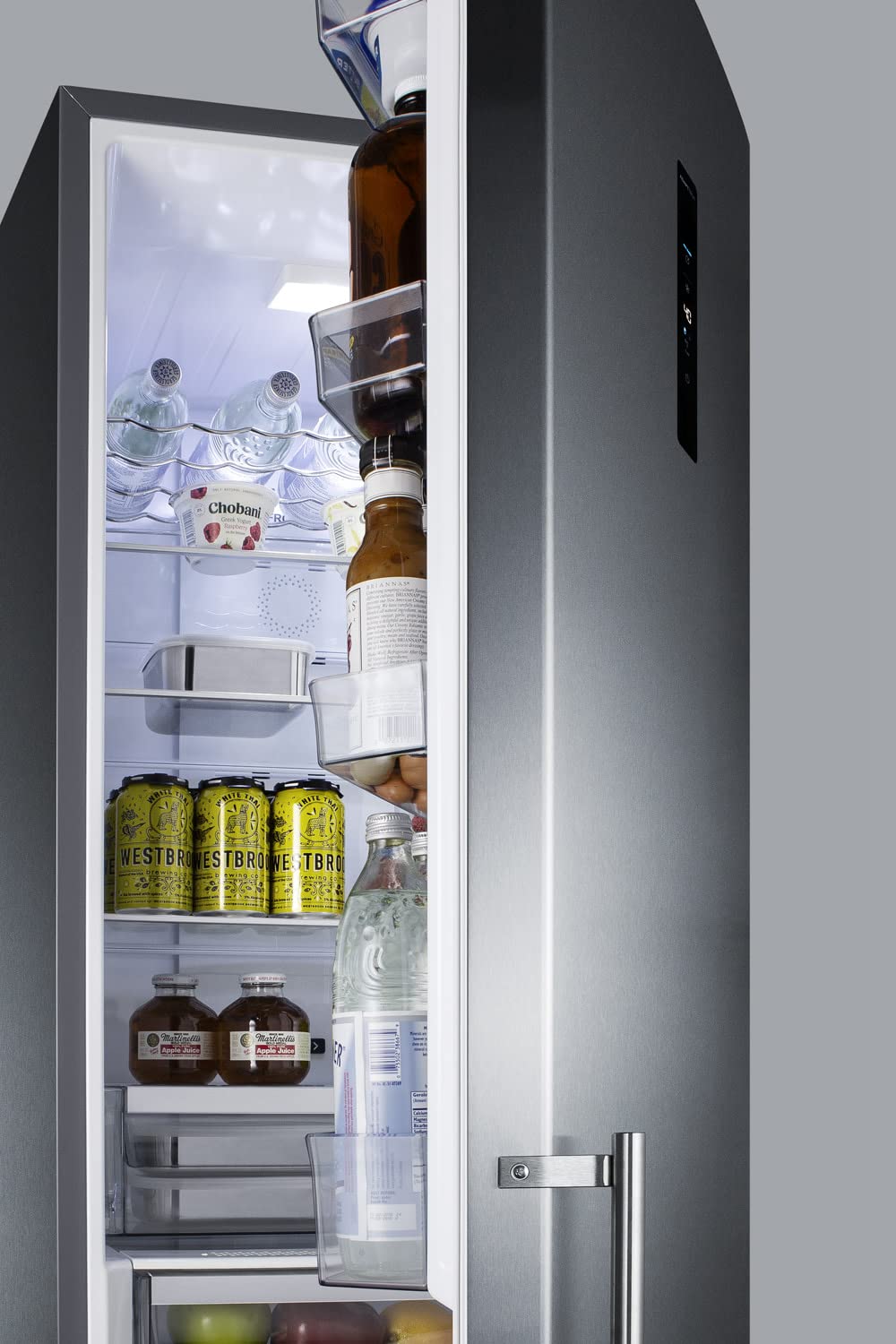 Summit Appliance FFBF181ES2 24" Wide Bottom Freezer Refrigerator with Stainless Steel Doors and Energy Star Certified Performance, Platinum Cabinet