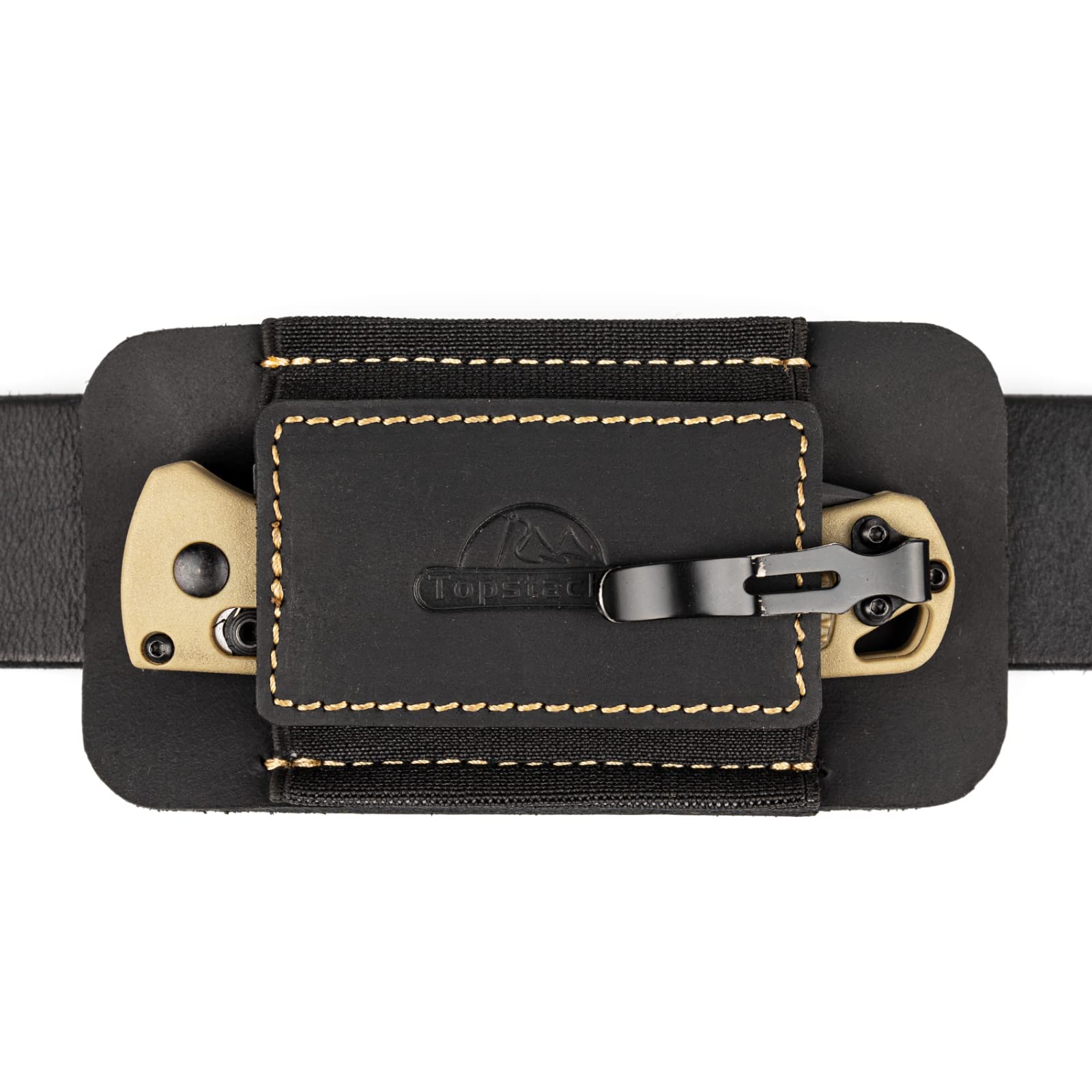 Topstache Horizontal Carry Leather Sheath for Belt, Natural Leather with Elastic Band EDC Knife Holster, Everyday Carry Pocket Organizer,Black
