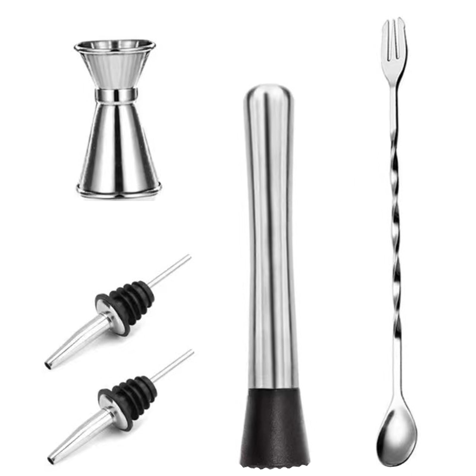 Sihuuu Muddler for Cocktails Set Stainless Steel Fruit Crusher, Mixing Spoon, 8 Inch Bar Tools for Home Making Mojito Mix Fruit Drinks(B)