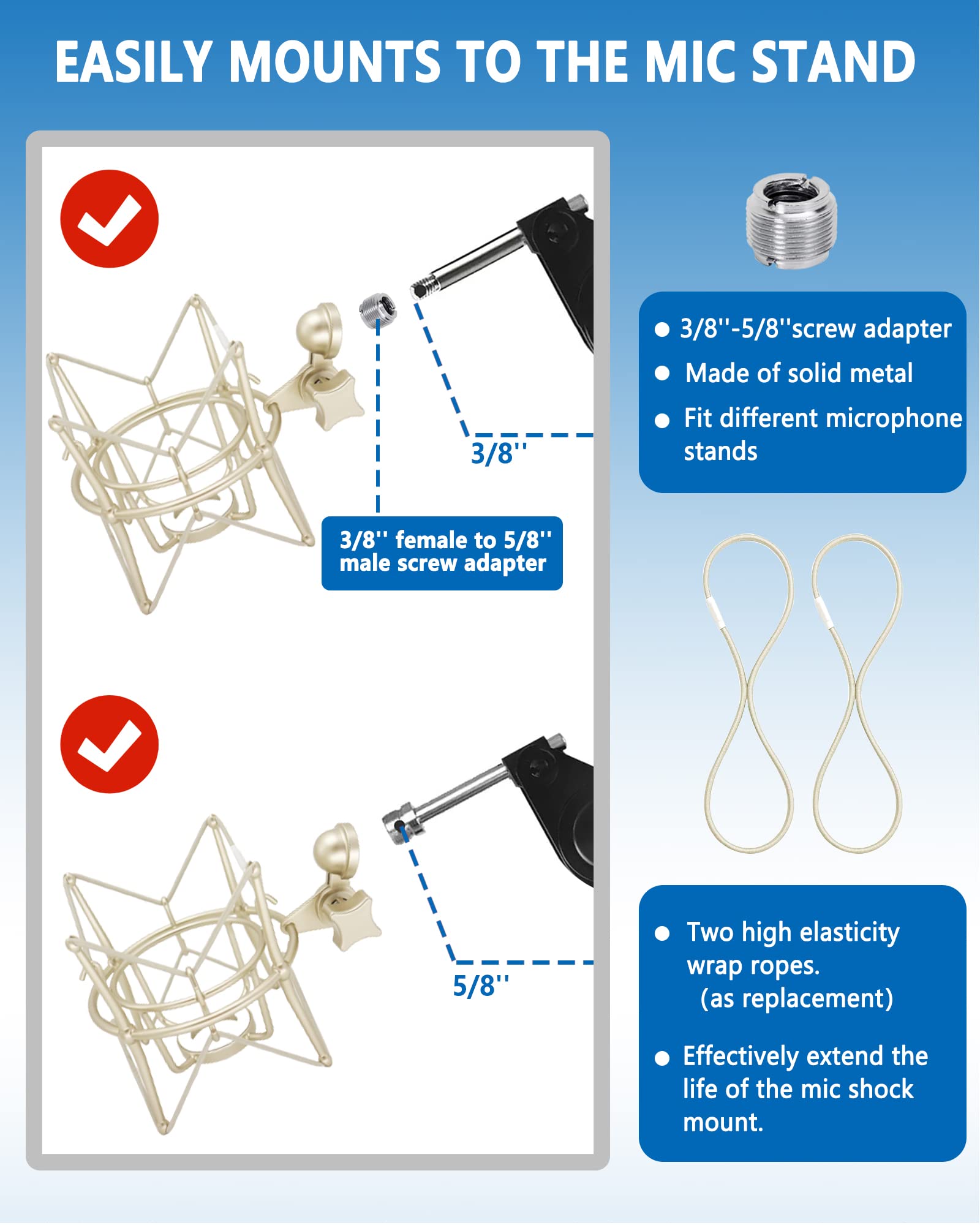 SUUNTOK AT2020 Shock Mount Universal Microphone Holder Spider Recording Mic Shockmount Stand Compatible with Many Condenser Mics Like Rode NT1-A NT2-A Procaster MXL 990 770 U87 (Champagne)