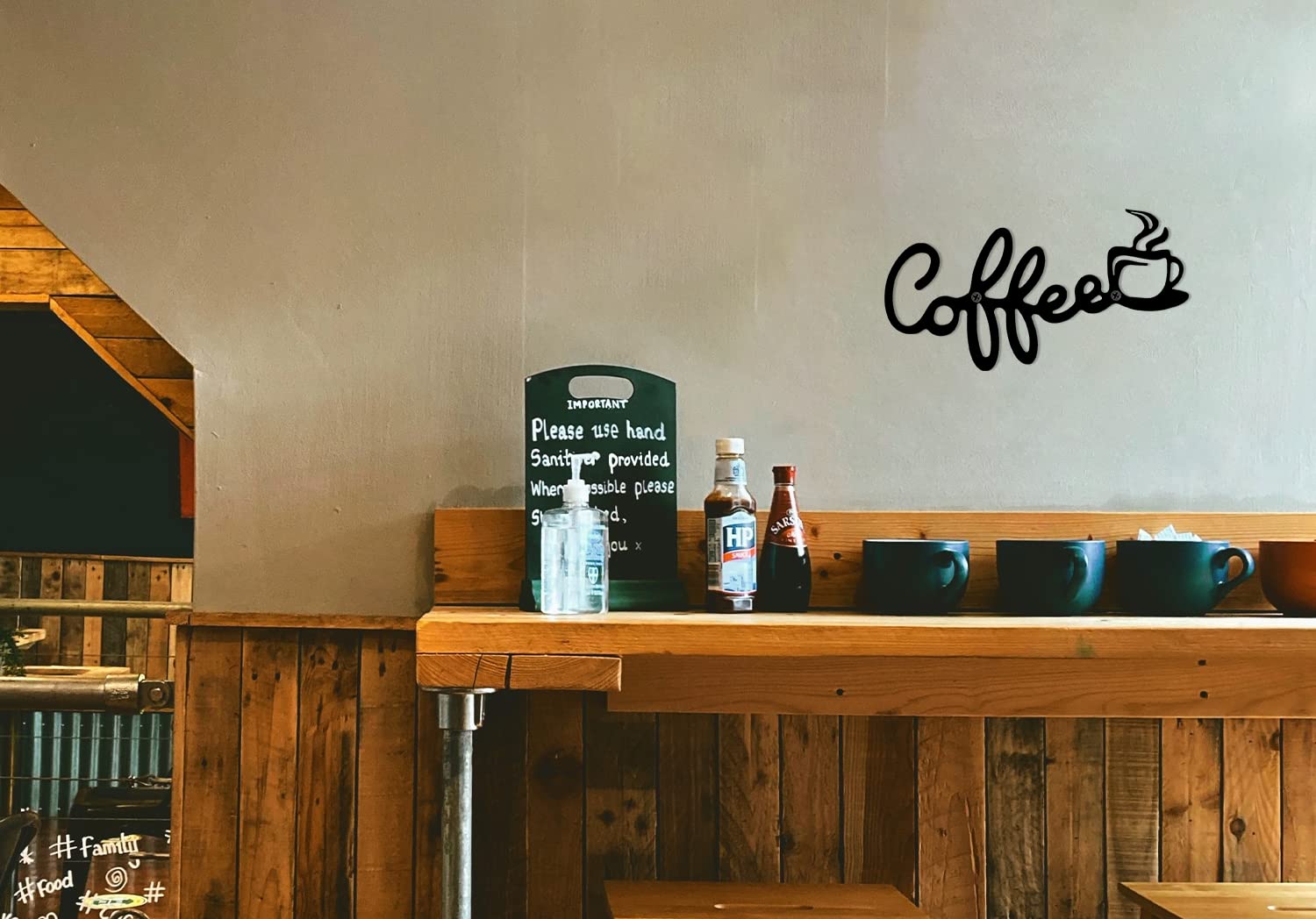 SwallowLiving 12”x6.6” Metal Cafe Kitchen Word Wall Art Black Coffee Cup Decor Coffee Bar Coffee Station Sign(coffeeB)