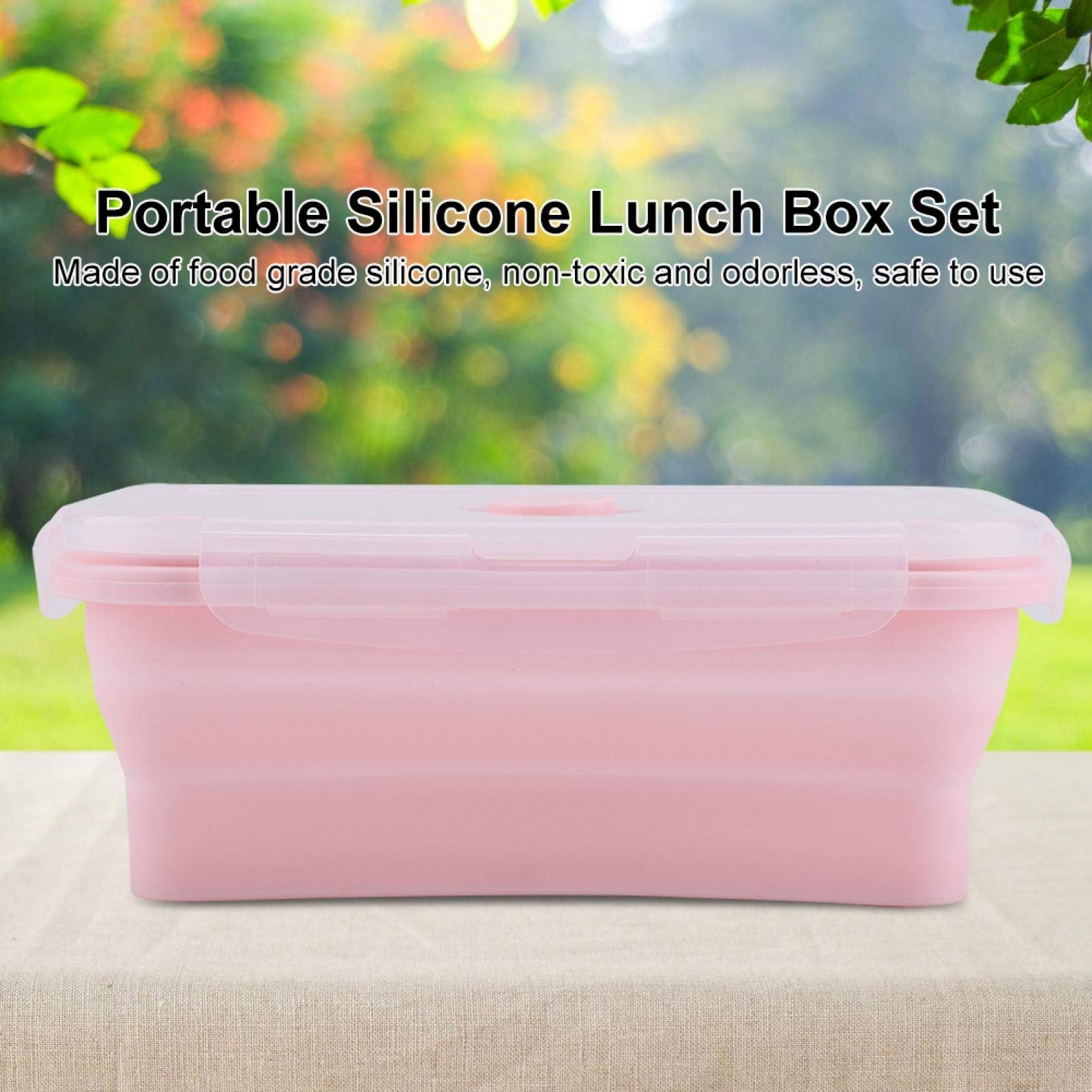 Silicone Food Storage Containers, Rectangle Lunch Boxes Collapsible Meal Prep Containers for Picnic Travel, Microwave Freezer Dishwasher Safe(800ML Pink)