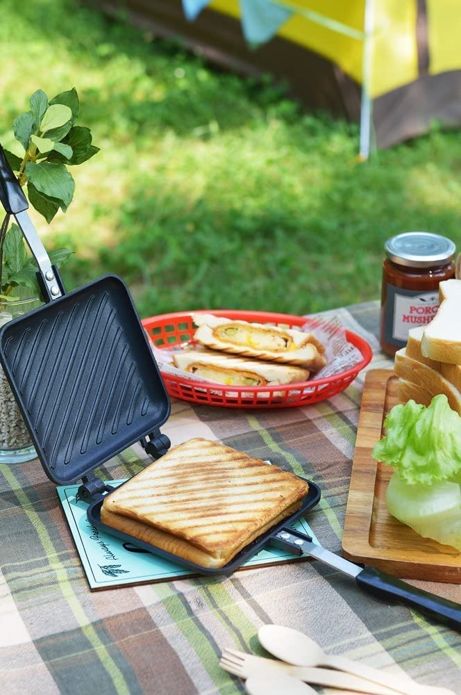 Toraya Hot Sandwich Maker, Crispy Grilling, Single, Fluorine Treated, For Gas Stoves, Black, Total Width: 13.8 inches (35 cm)