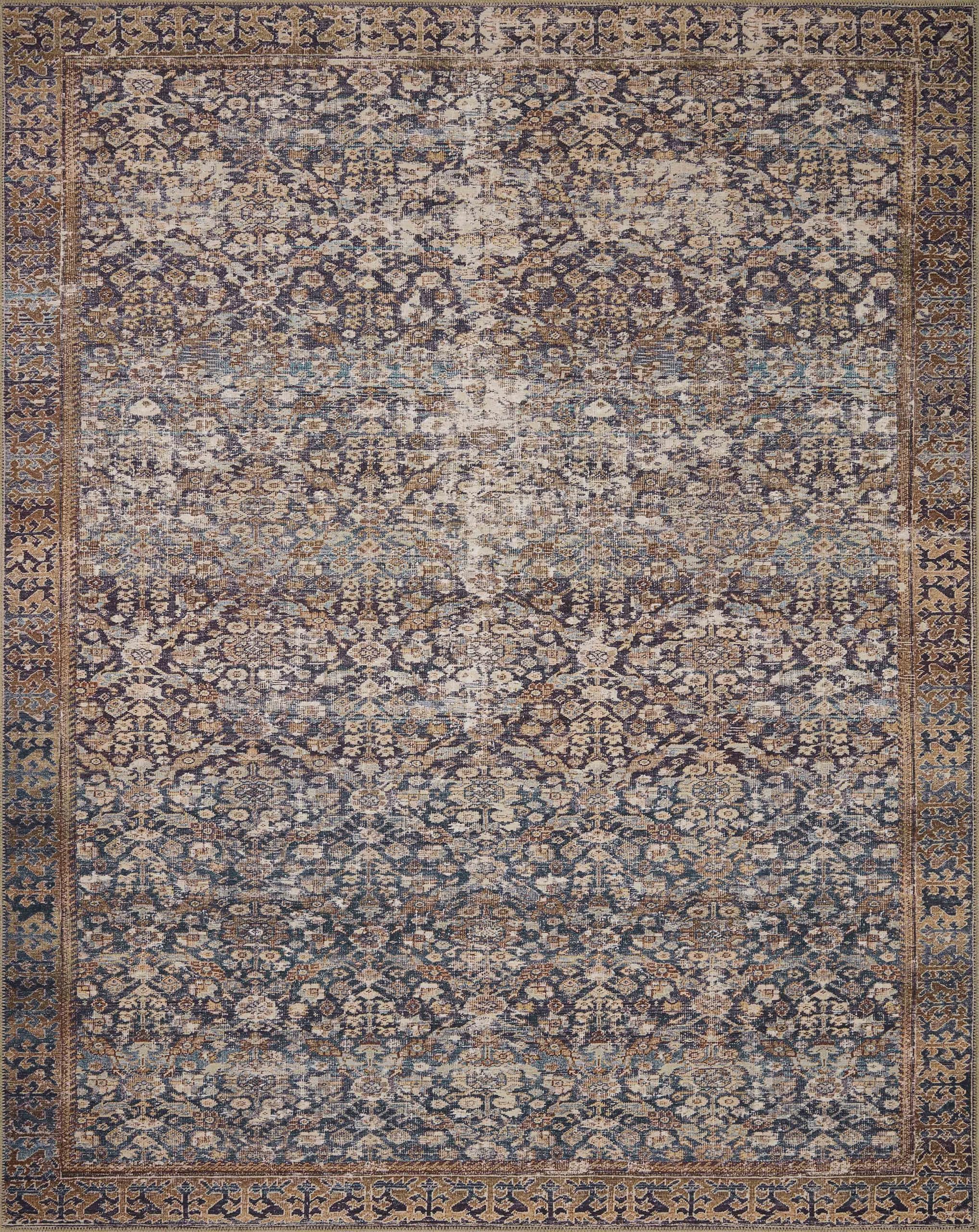 Loloi Amber Lewis x Loloi Georgie Collection GER-05 Denim / Spice, 2'-0" x 5'-0", 0.19" Thick Accent Rug