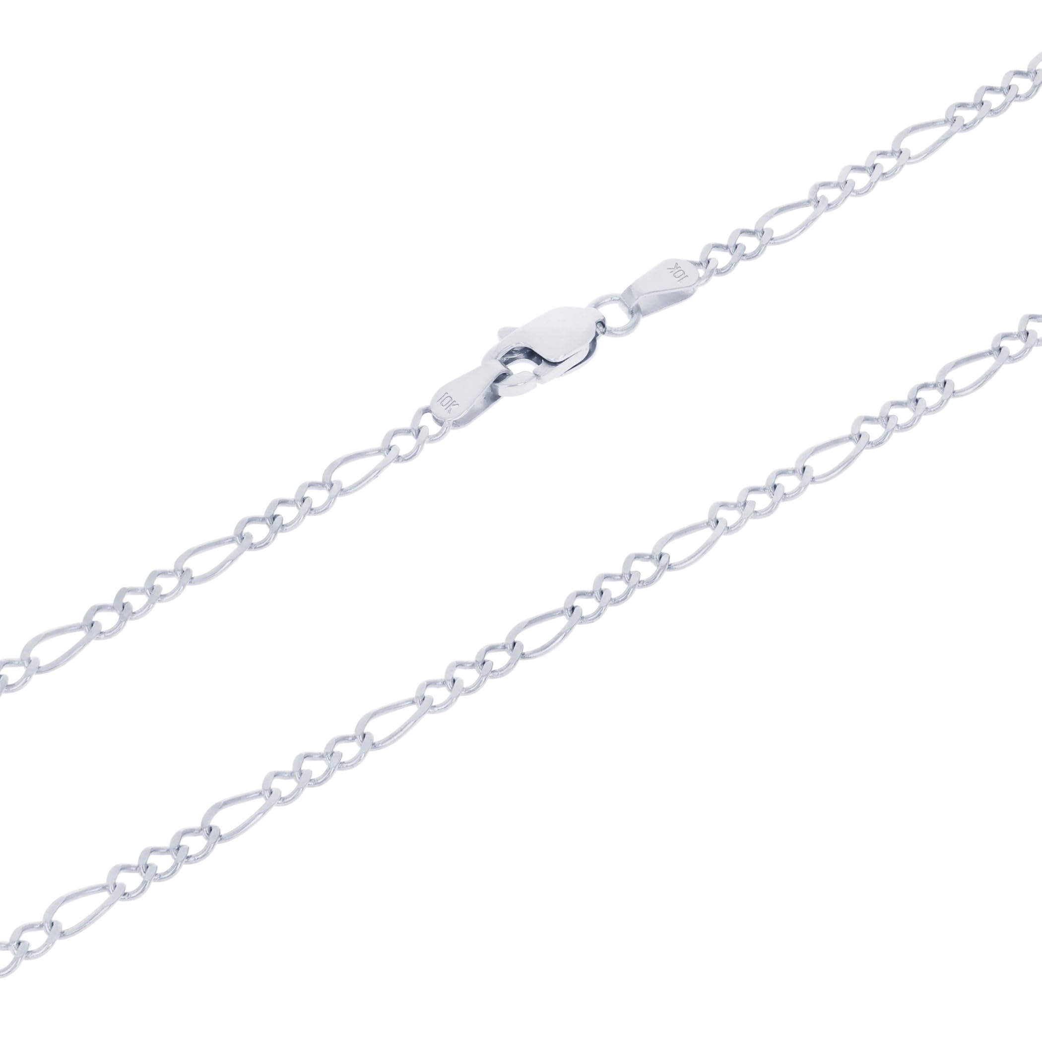 Nuragold 10k White Gold 2.75mm Solid Figaro Chain Link Pendant Necklace, Mens Womens Jewelry 16" 18" 20" 22" 24" 26"
