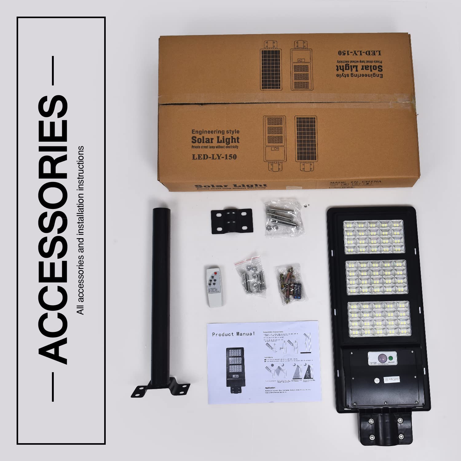 Vikrami 600W Solar Street Lights Outdoor Waterproof 60000LM, Dusk to Dawn, with Motion Sensor and Remote Control, Suitable for courtyards, Gardens, Streets, Garage, etc. Wall or Pole Mount