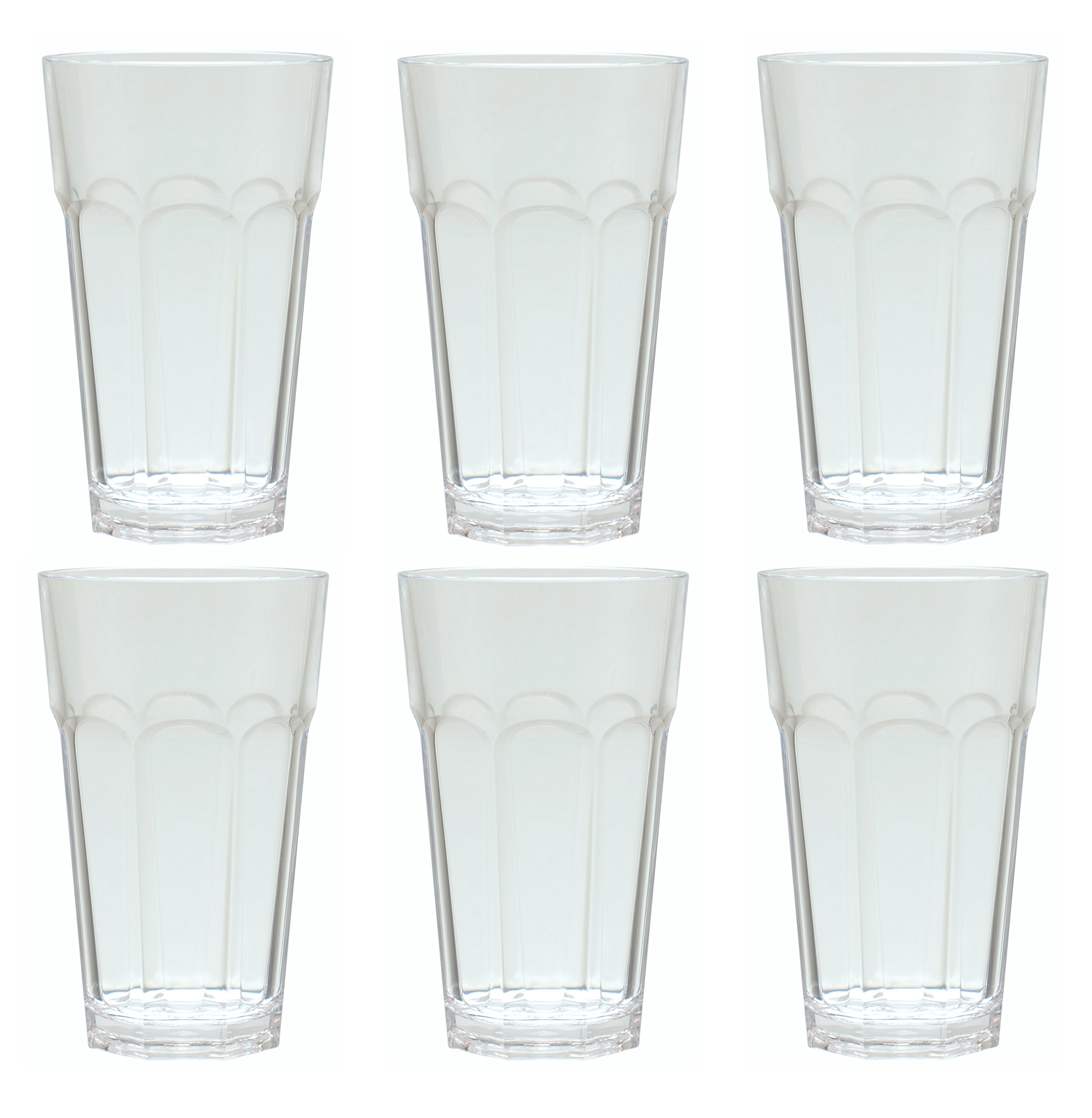 QG 18 oz Clear Acrylic Plastic Iced Tea Cup Drinking Glass Tumbler Octangle Base Set of 6