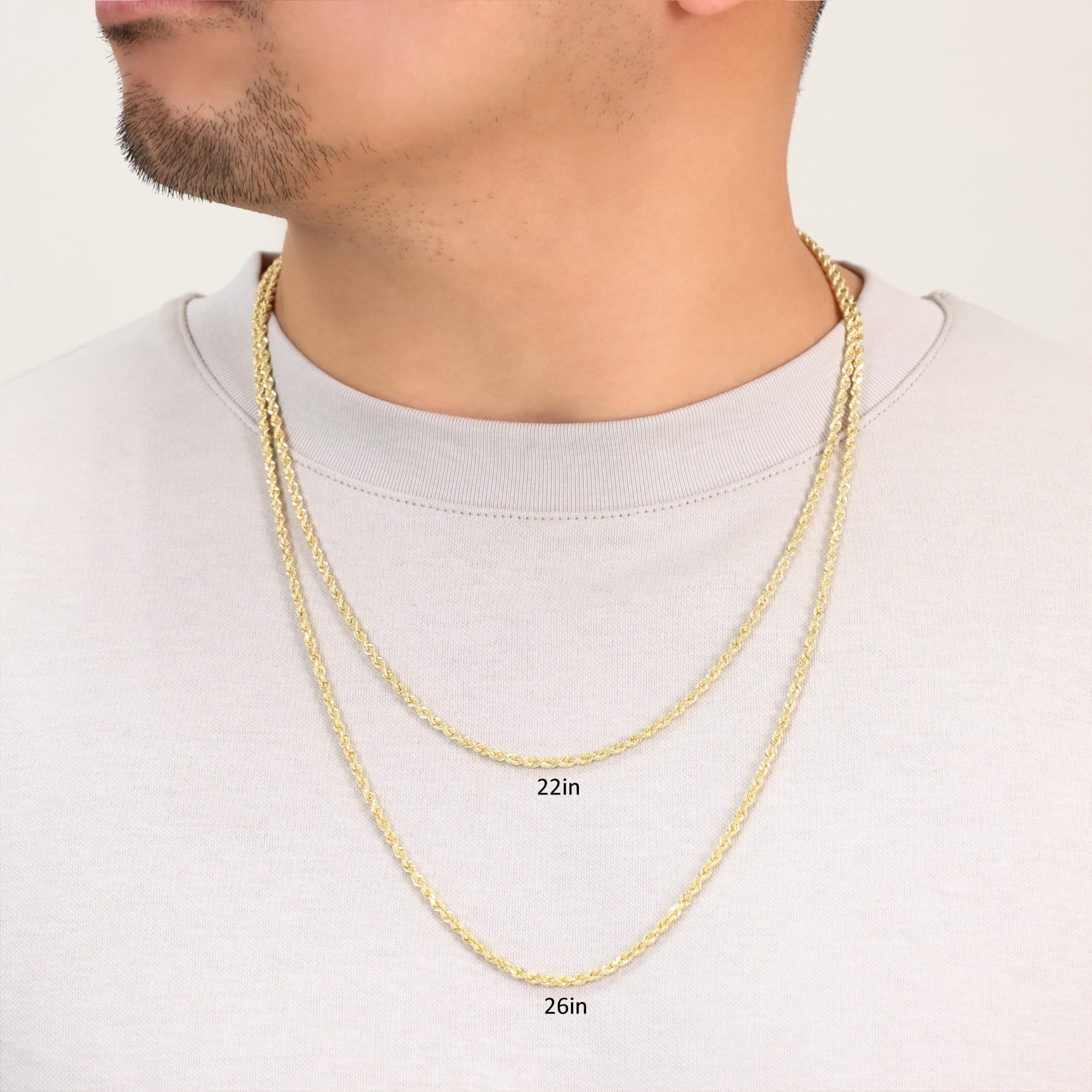Nuragold 10k Yellow Gold 3mm Solid Rope Chain Diamond Cut Pendant Necklace, Mens Womens Jewelry 16" 18" 20" 22" 24" 26" 28" 30"