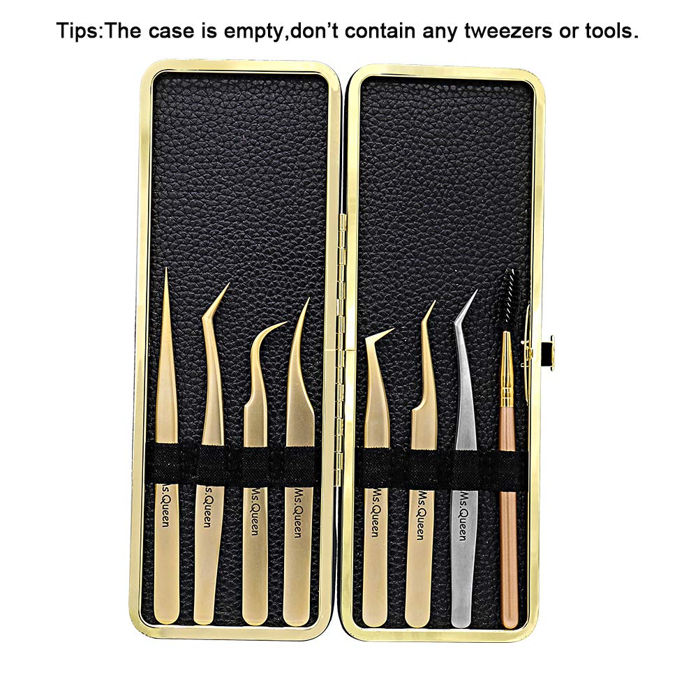 Ms.Queen Tweezers Case for Eyelash Extension,Scissors Lash Brush Eyebrow Razors and Tweezers Kit Premium Empty PU Storage Bag