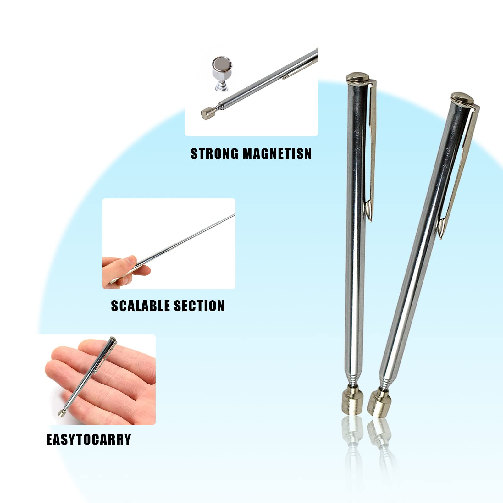 Yonput 4 PCS Telescoping Magnet Pickup Tools Magnetic Grabbers with Pocket Clip Telescopic Retrieving Magnet for Screws Nuts Pins for Men Father's Birthday Day Thanksgiving and Christmas (Silver)